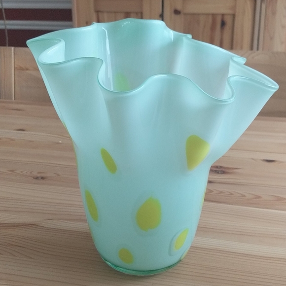 Accents | Blue Glass Yellow Polka Dot Vase | Poshmark